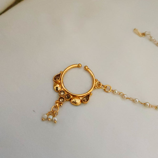 Pakistani Nath Gold-Plated Nose Pin - Traditional Elegance by Asianest